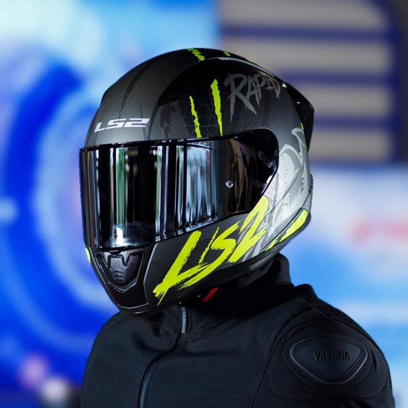 LS2 Rapid 2 Race Raven Mat Siyah-Gri-Neon Sarı Kask ve Şeffaf Vizör ...