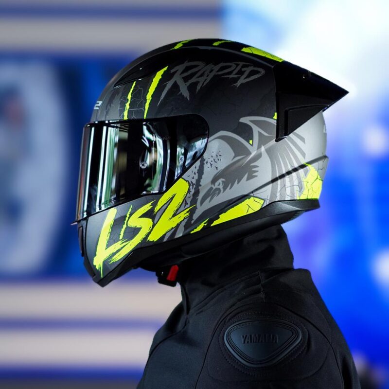 LS2 Rapid 2 Race Raven Mat Siyah-Gri-Neon Sarı Kask ve Şeffaf Vizör ...