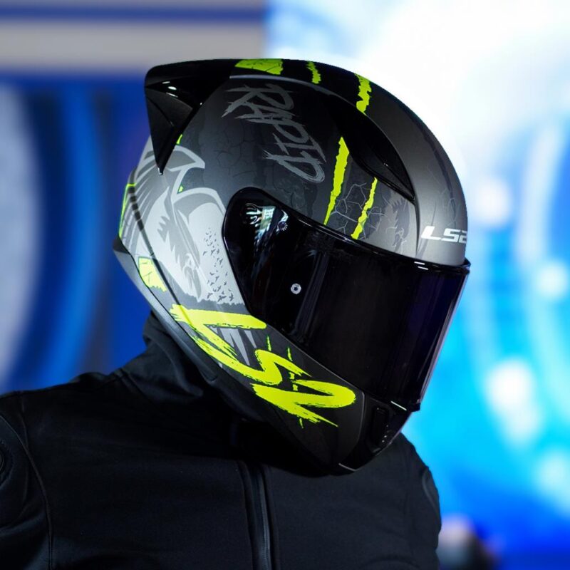 LS2 Rapid 2 Race Raven Mat Siyah-Gri-Neon Sarı Kask ve Şeffaf Vizör ...